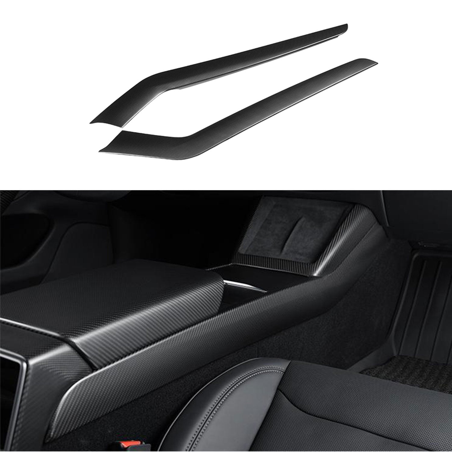 Dry Carbon Fiber Center Console Side Panel Overlay for Model 3 / Y