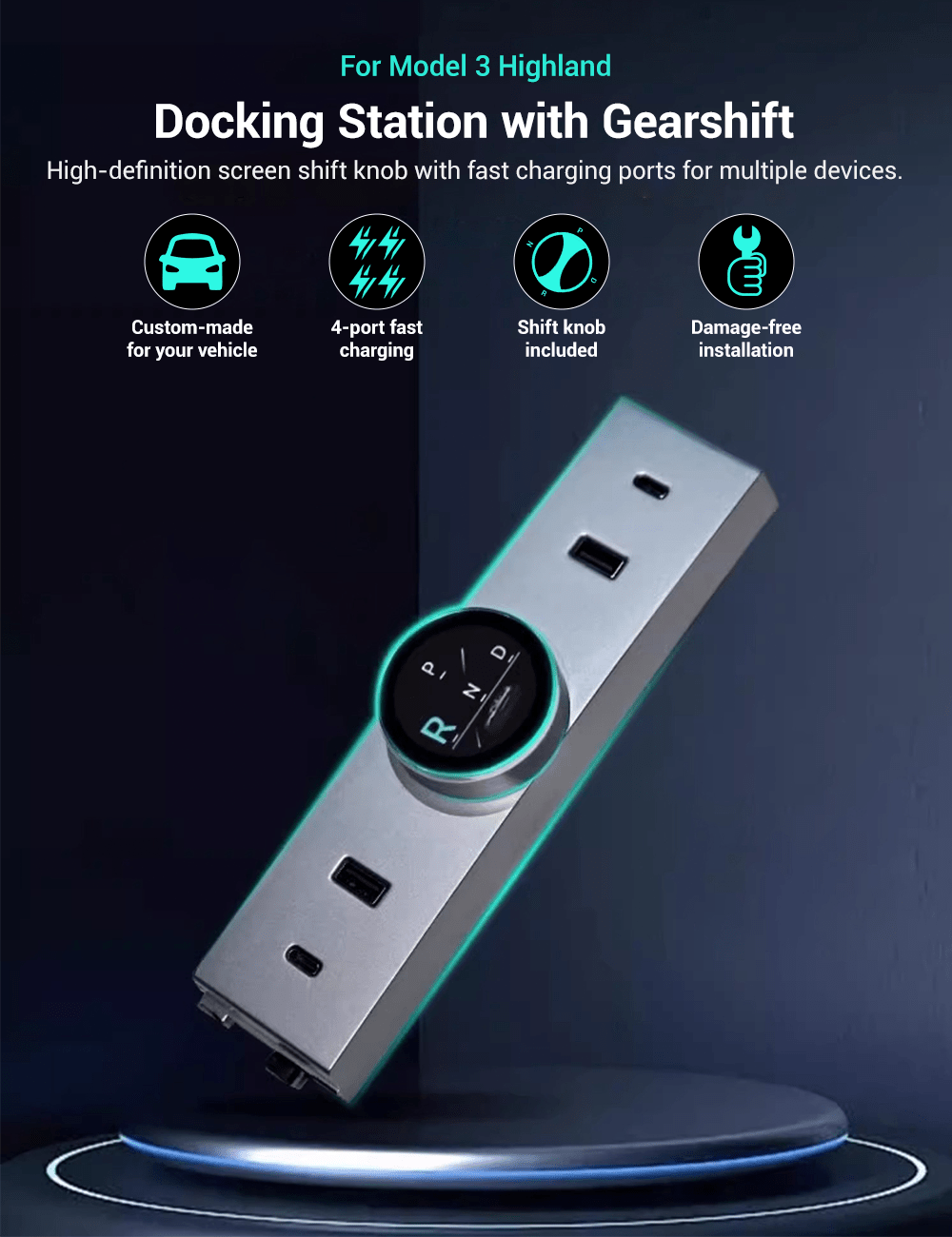 Smart Rotating Gear Shift Dock for Tesla Model 3 Highland & New Model
