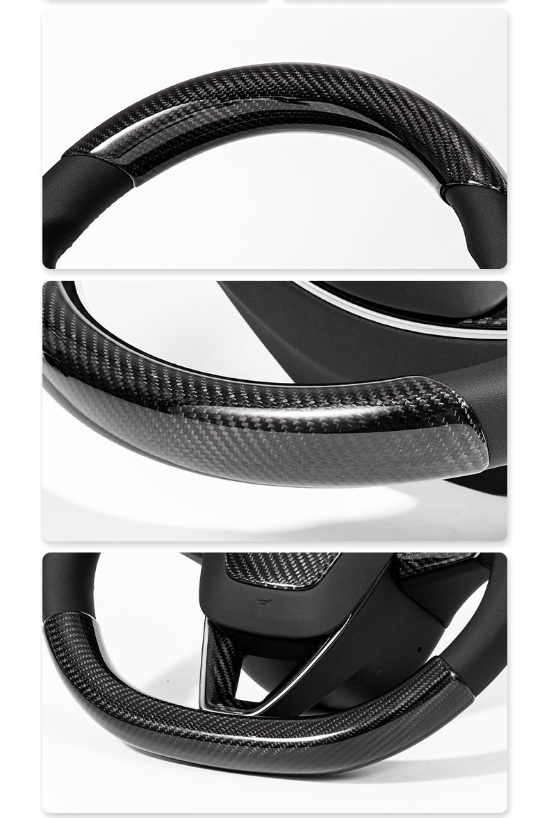 Real Dry Carbon Fiber Steering Wheel Trim Covers for New Model Y / 3