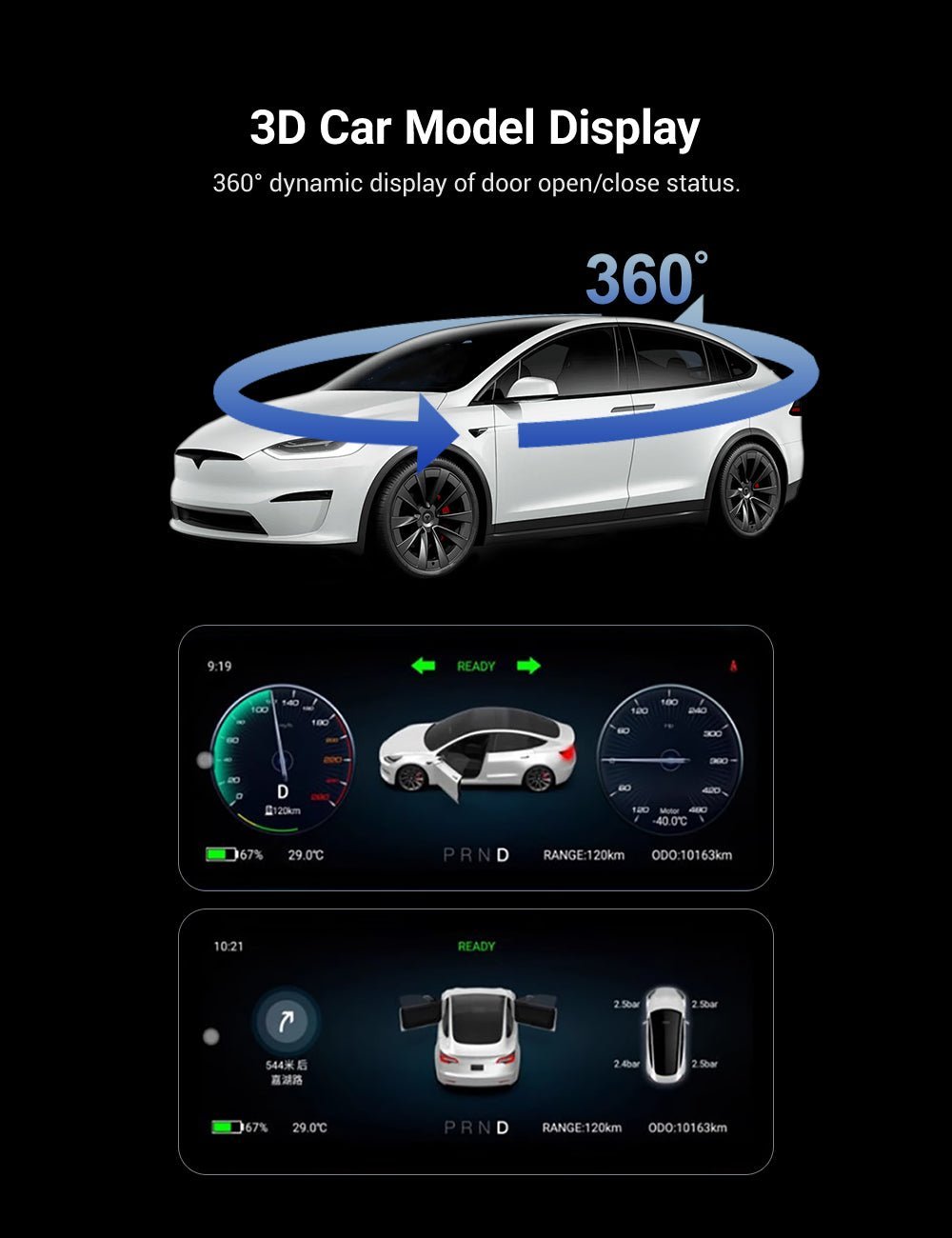 TESEVO 10.25 Inch Android 4G Tesla Model 3 / Y Display LCD Dashboard S