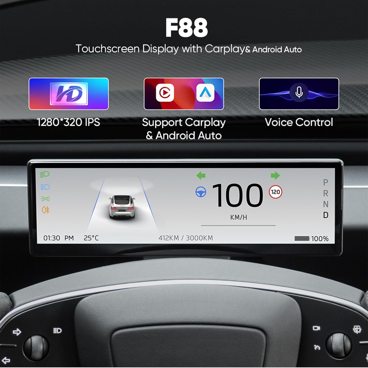 8.8 Inch Touch Screen Instrument Cluster Dashboard Display for Model 3/Y