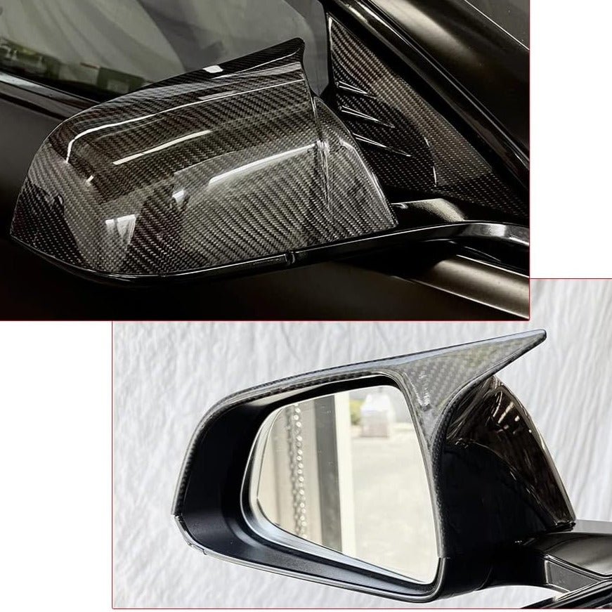 Tesla Model S Real Carbon Fiber Mirror Caps Bullhorn Style
