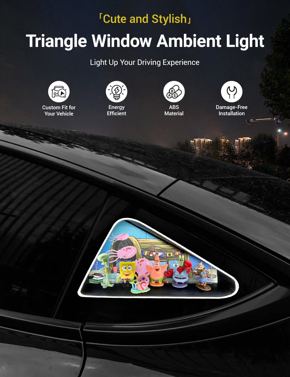 Triangle Window Ambient Light For Tesla Model 3/Y【SpongeBob SquarePant