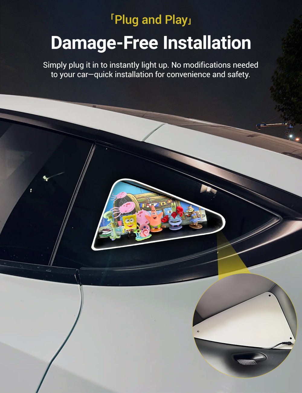 Triangle Window Ambient Light For Tesla Model 3/Y【SpongeBob SquarePant